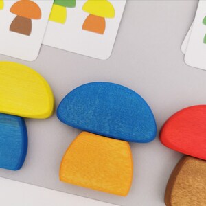 Mushrooms 6 Colors, Wooden Puzzle Toy, Fine Motor Skill, Color Matching ...