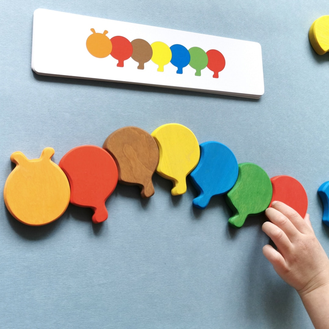 Wooden Puzzle Toy Millipede 6 Colors, Color Matching Toy, Fine Motor ...