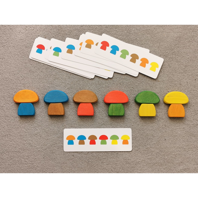 Mushrooms 6 Colors Wooden Puzzle Toy, Fine Motor Skill, Color Matching ...