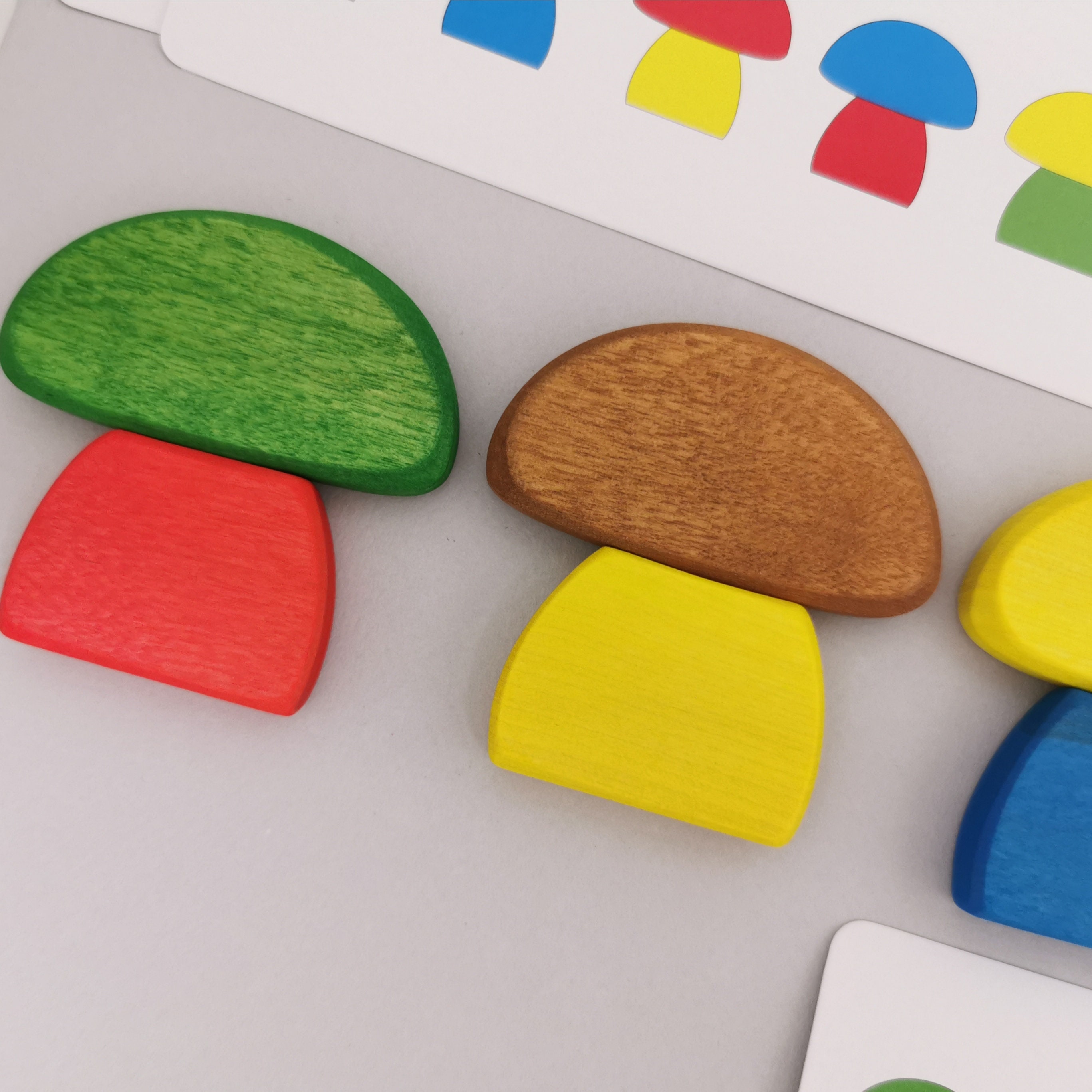 Mushrooms 6 Colors Wooden Puzzle Toy, Fine Motor Skill, Color Matching ...