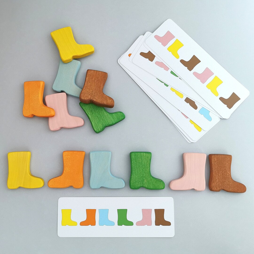 Rain Boots 6 Colors, Montessori Activity, Wooden Puzzle Toy, Fine Motor ...