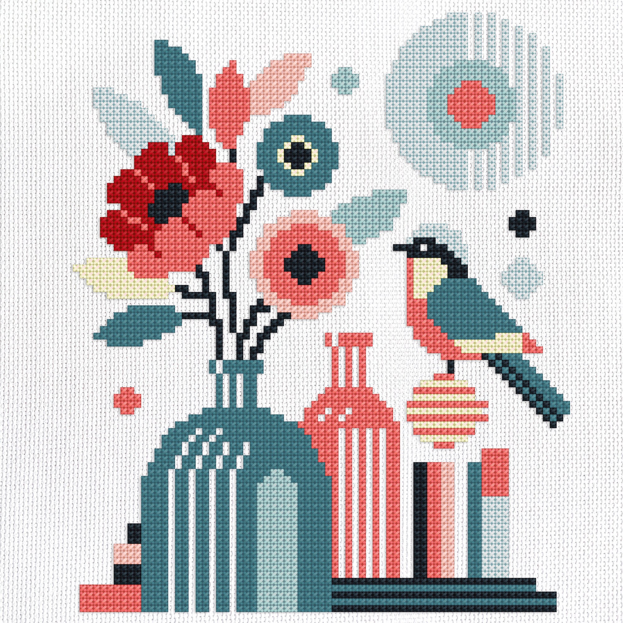 Floral Still Life Cross Stitch Pattern: Bird and Flowers (PDF Download ...