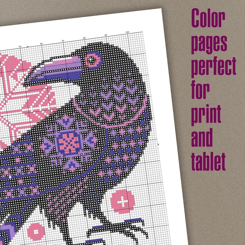 Crow Cross Stitch Pattern, Instant Download PDF, Gothic Picture, Black ...