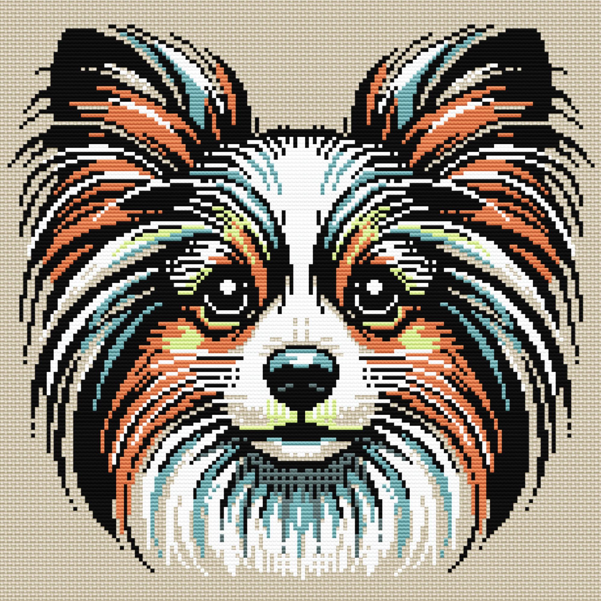 Papillon Portrait Cross Stitch Pattern: Modern Dog Embroidery (PDF ...