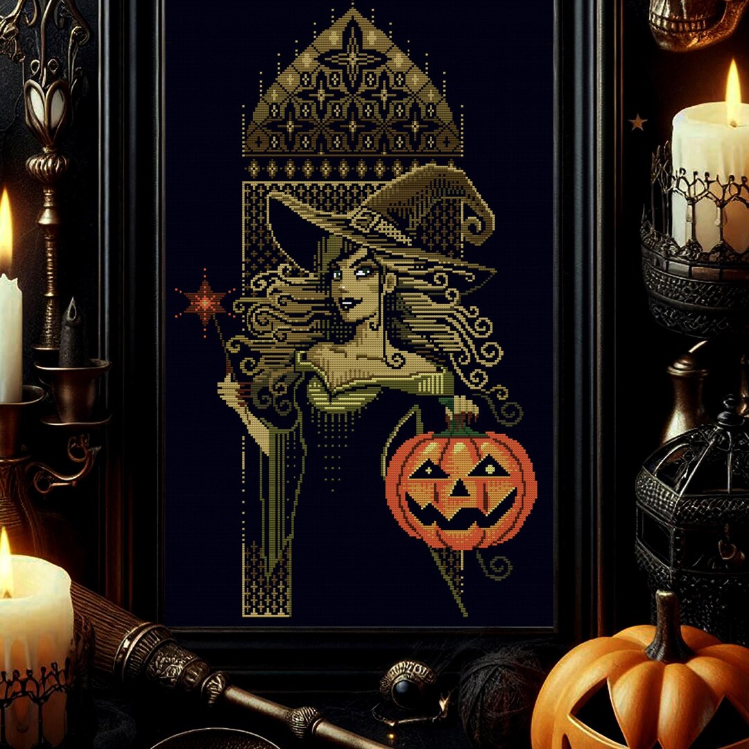 Cute Witch Cross Stitch Pattern Instant PDF Download, Magical Halloween ...