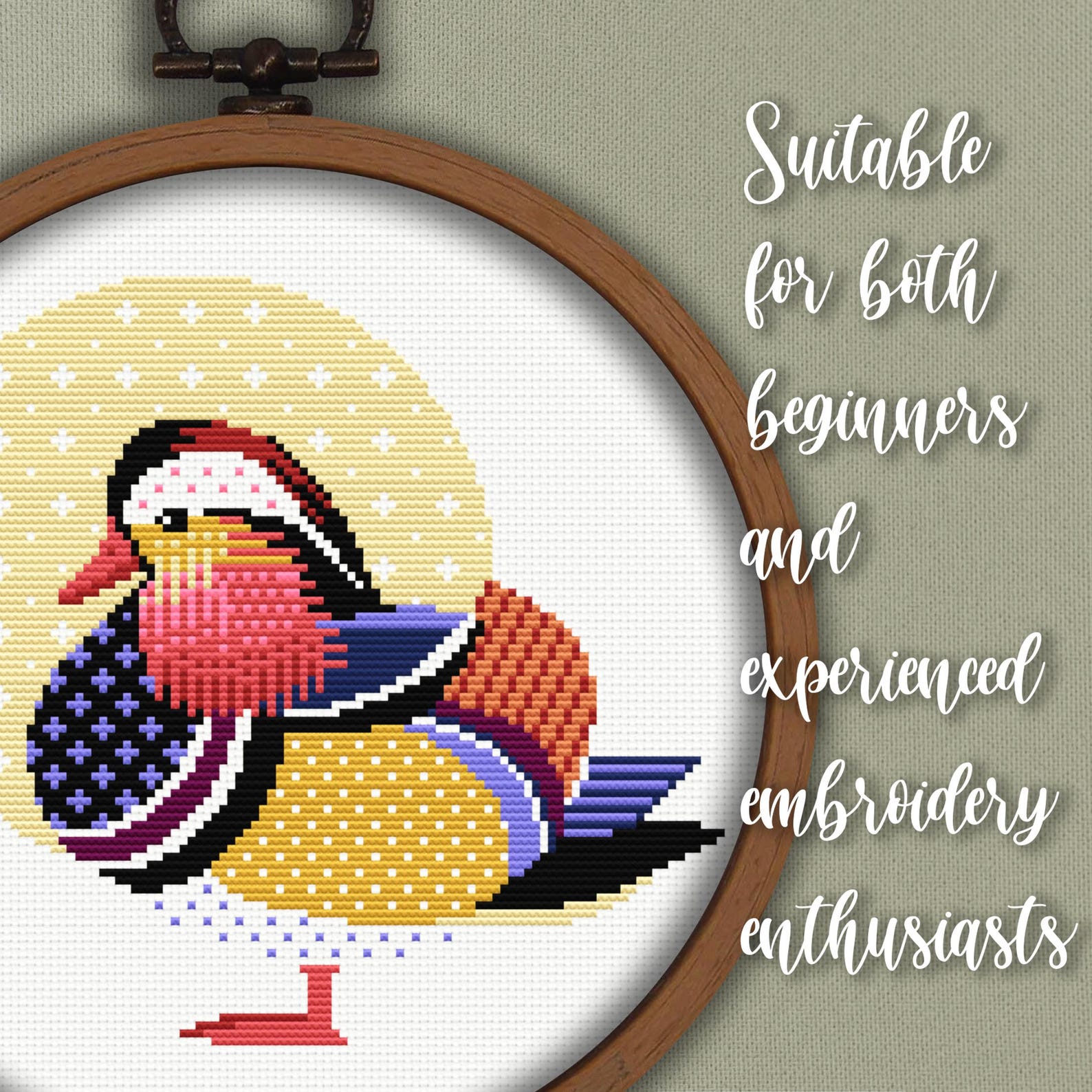 Mandarin Duck Cross Stitch Pattern: Modern Bird Embroidery (PDF Pattern ...