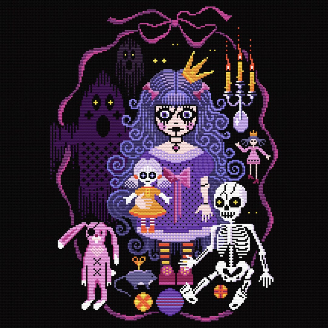 Creepy Gothic Princess Cross Stitch Pattern: Vintage Toys, Ghosts (PDF ...