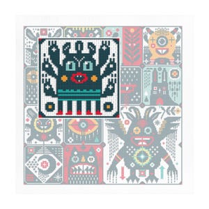 Monsters Patchwork Cross Stitch Pattern: Modern Embroidery (PDF Pattern ...