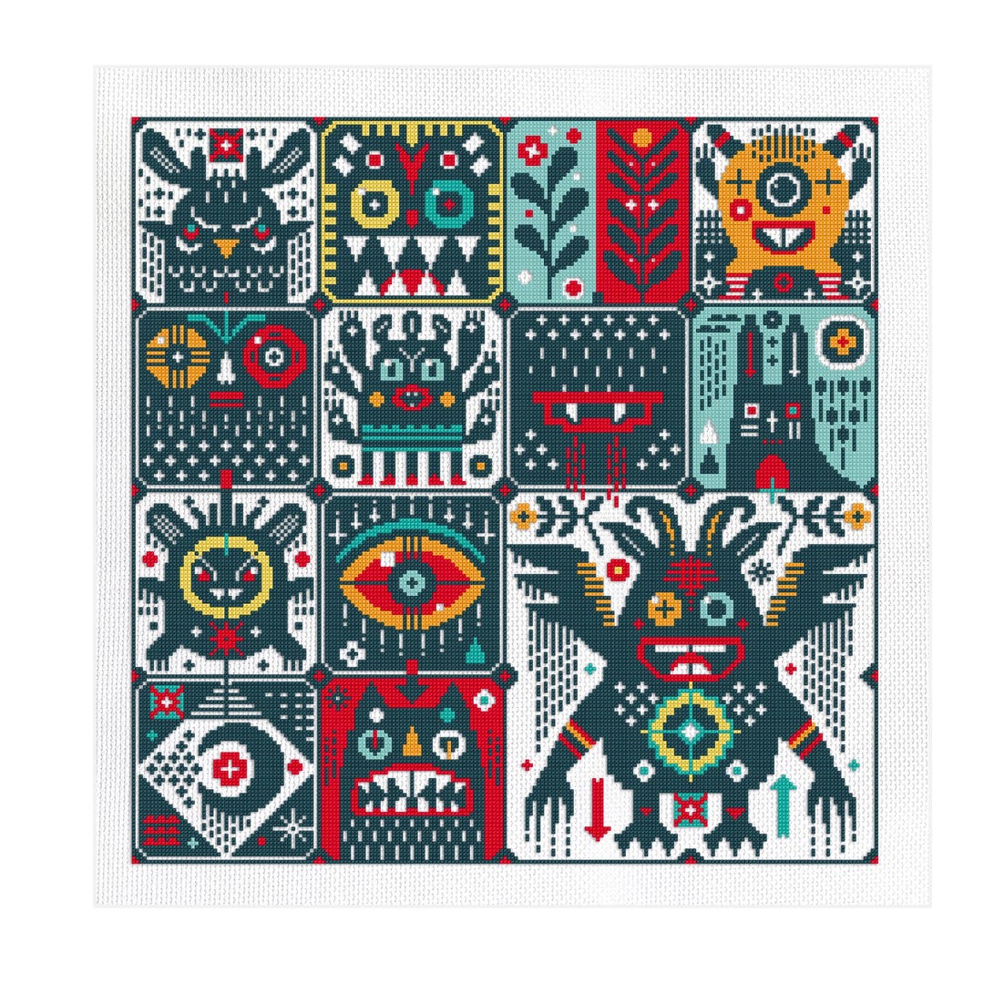 Monsters Patchwork Cross Stitch Pattern: Modern Embroidery (PDF Pattern) - Etsy