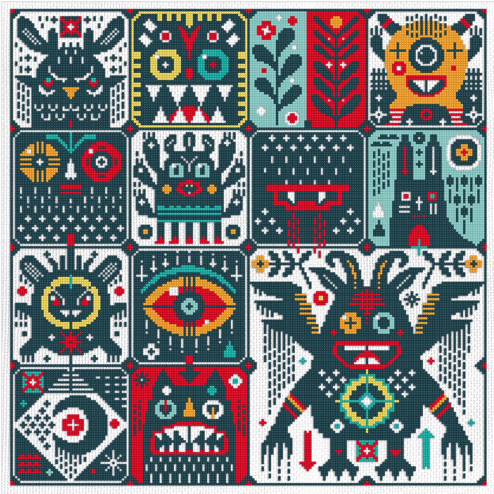 Monsters Patchwork Cross Stitch Pattern: Modern Embroidery (PDF Pattern ...