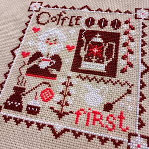 Coffee First Cross Stitch Pattern, PDF Instant Download, Cute Girl ...