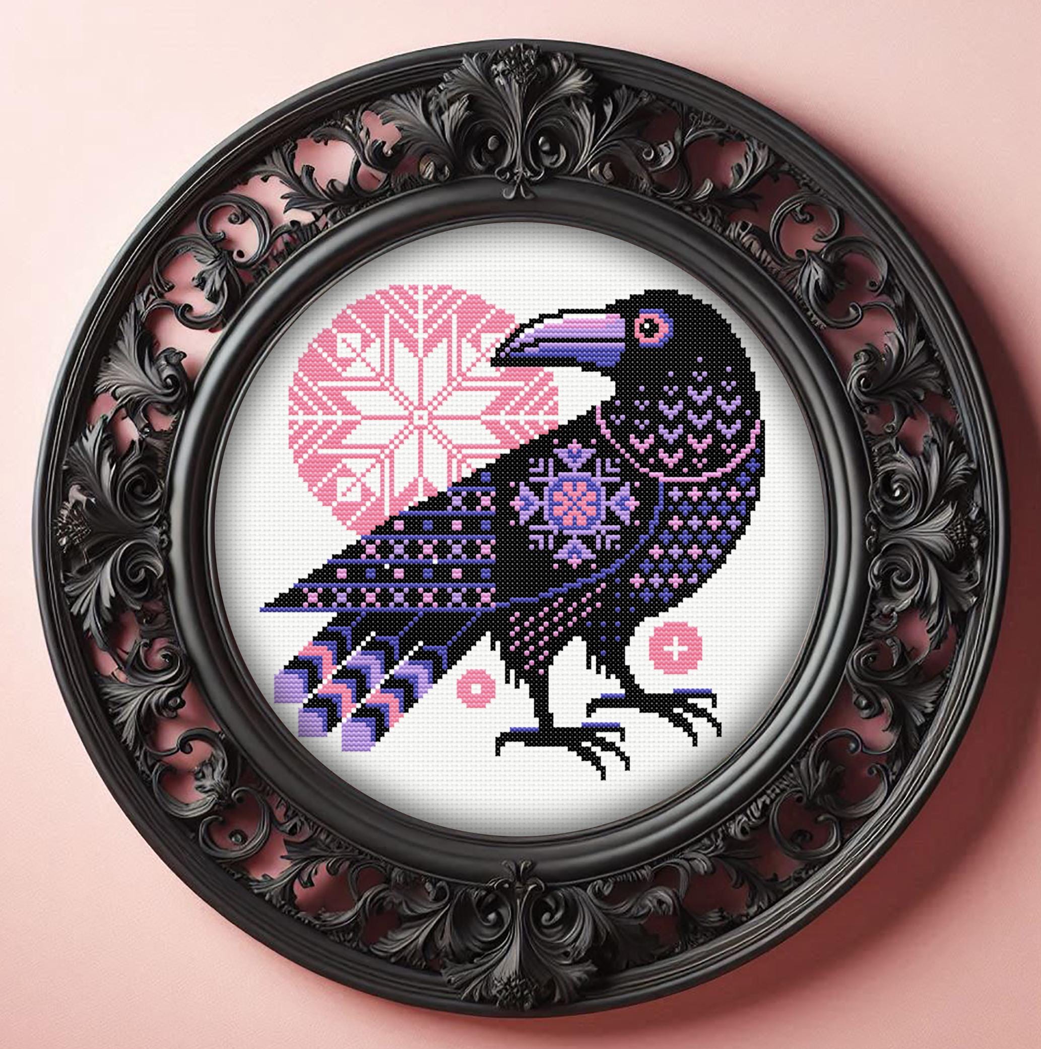 Crow Cross Stitch Pattern, Instant Download PDF, Gothic Picture, Black ...