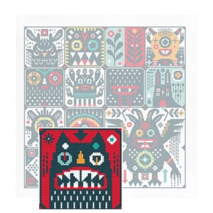 Monsters Patchwork Cross Stitch Pattern: Modern Embroidery (PDF Pattern ...