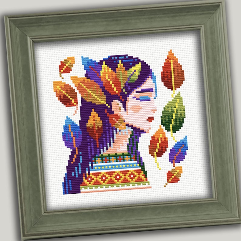 Autumn Cross Stitch Pattern Digital, Instant PDF Download, Girl and ...