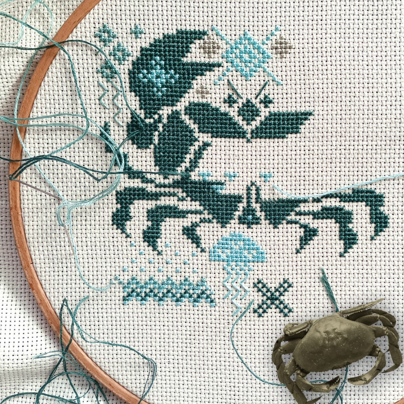 Crab Cross Stitch Pattern: Marine Wildlife Embroidery (PDF Instant ...