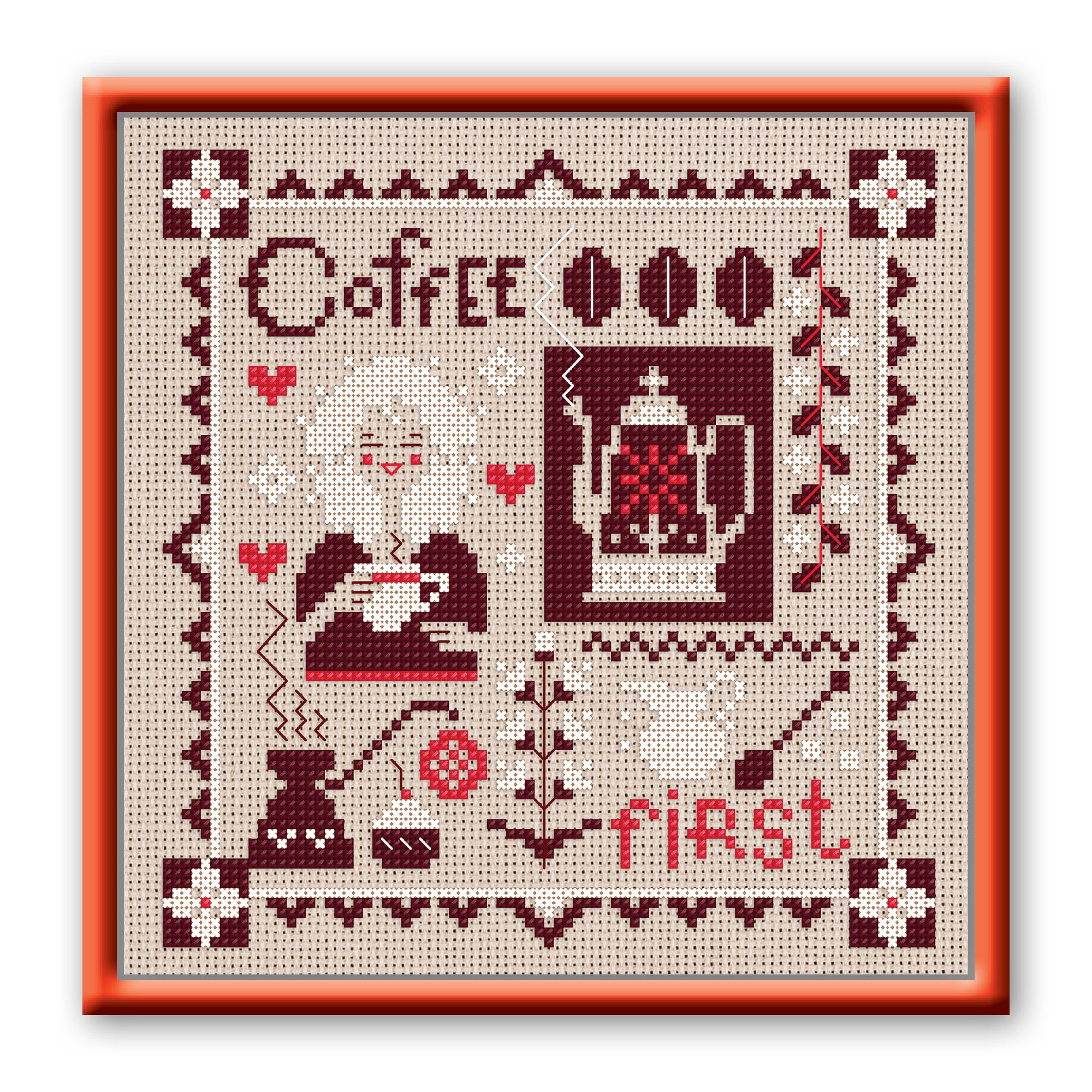 Coffee First Cross Stitch Pattern, PDF Instant Download, Cute Girl ...