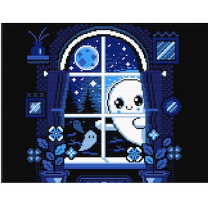 Cute Ghost is Watching You Through the Window Cross Stitch Pattern ...