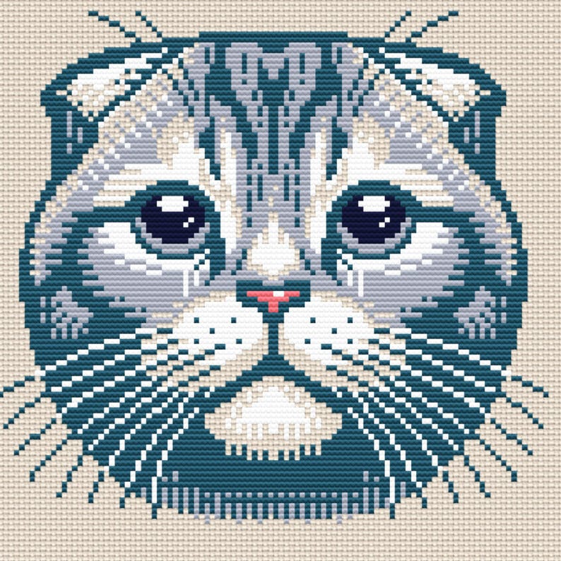 Scottish Fold Cat Portrait Cross Stitch Pattern: Modern Embroidery (PDF ...