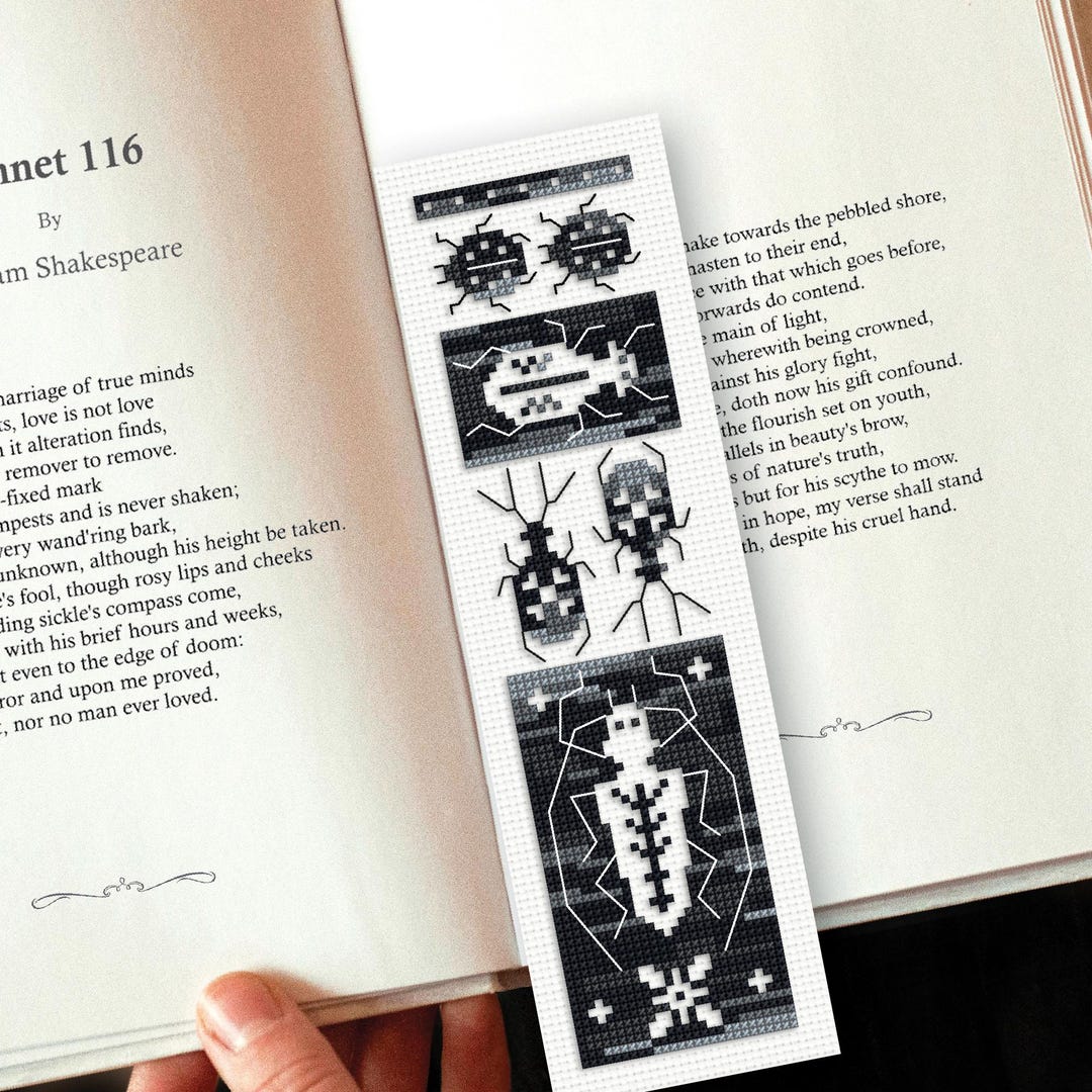 Beetles Bookmark Cross Stitch Pattern: Black & White Embroidery (PDF ...