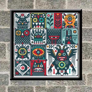 Monsters Patchwork Cross Stitch Pattern: Modern Embroidery (PDF Pattern ...