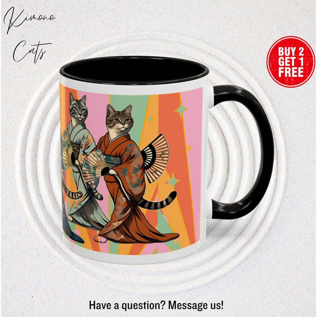 Geisha Cats Coffee Mug, Cute Kawaii Animal Tea Cup, Retro Japanese ...