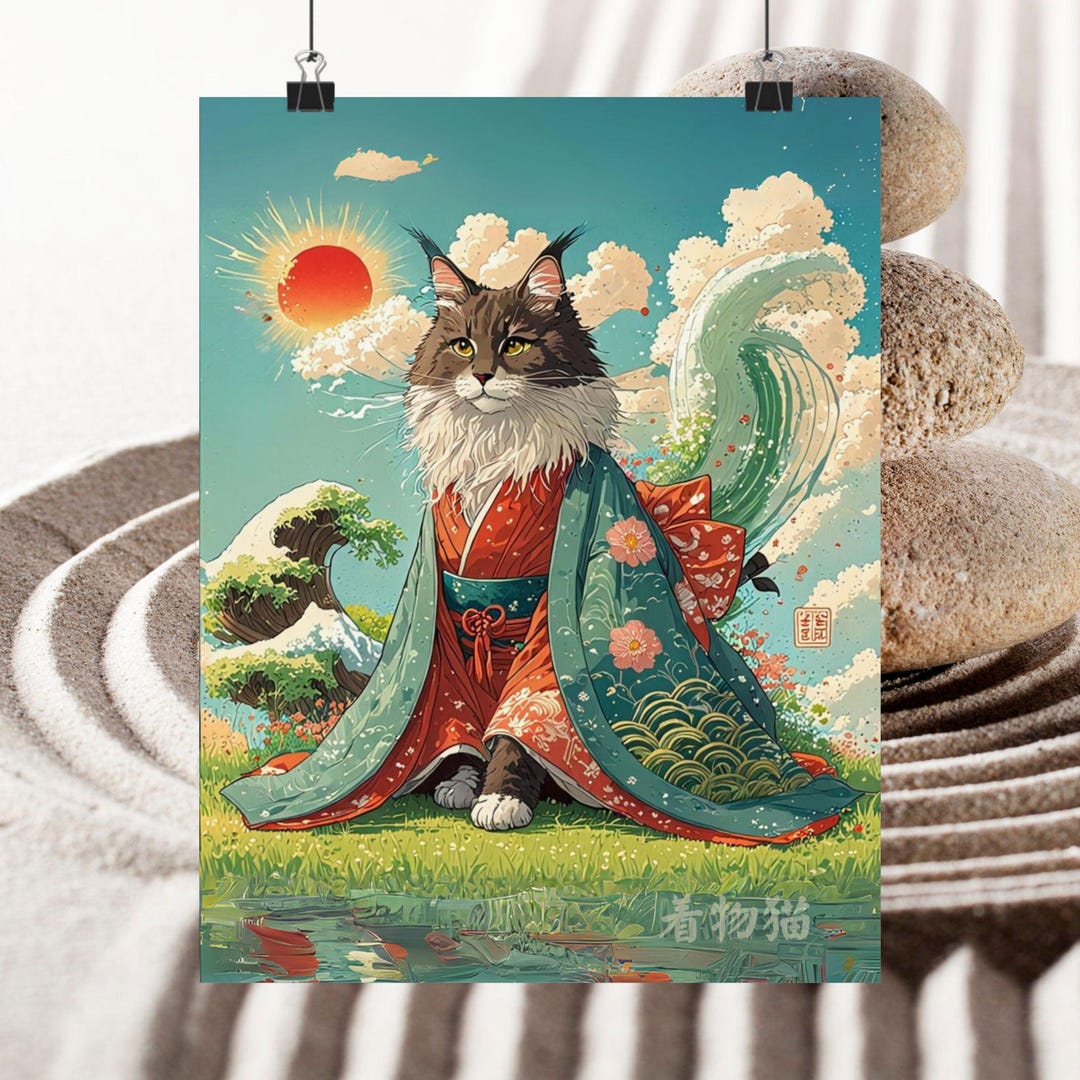 Cat Lover Matte Poster - Maine Coon Cat Wall Decor - Vertical Neko Art ...
