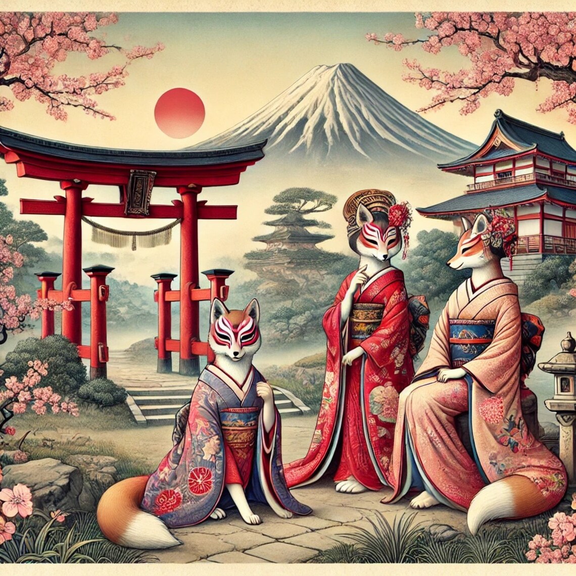 Kimono Kitsune Sticker Pack 1 Japanese Edo Ukiyo-e Fox Stickers ...