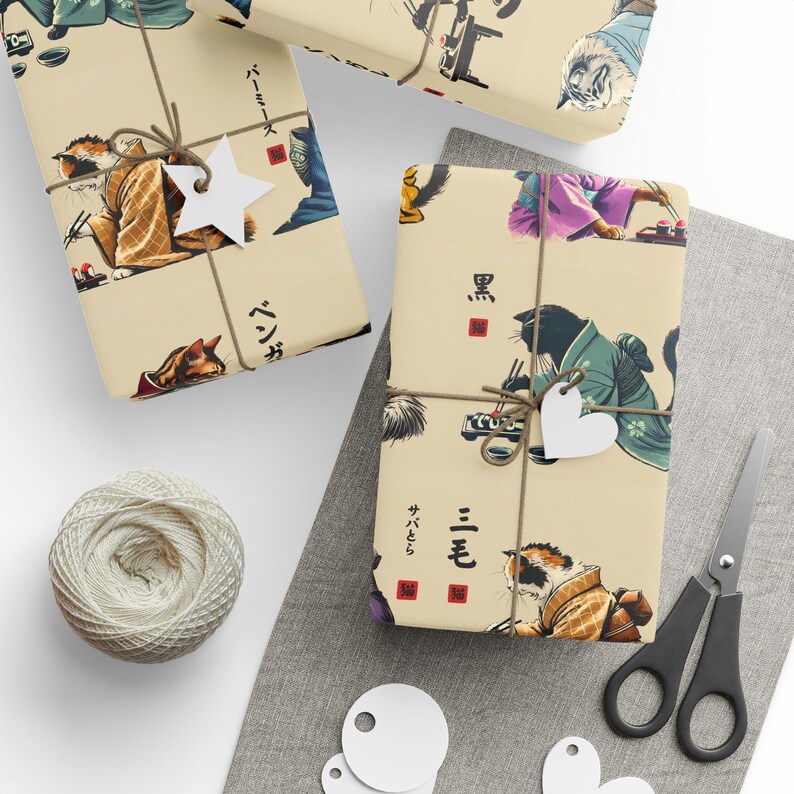 Kimono Cats Wrapping Paper: Japanese Sushi Neko Gift Wrap - Etsy