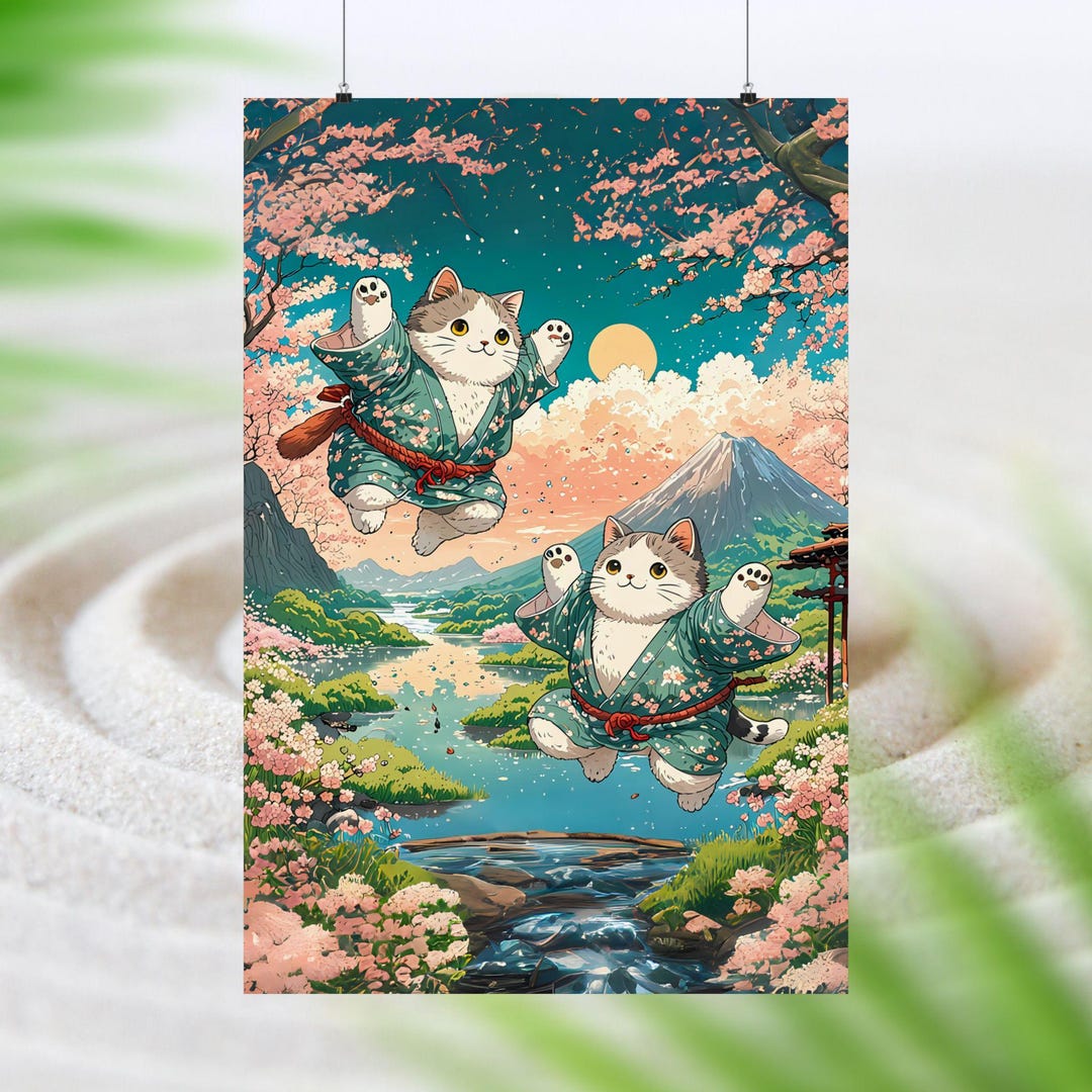 Sumo Cats Art Print Ghibli Inspired Cat Poster, Matte Vertical Posters ...