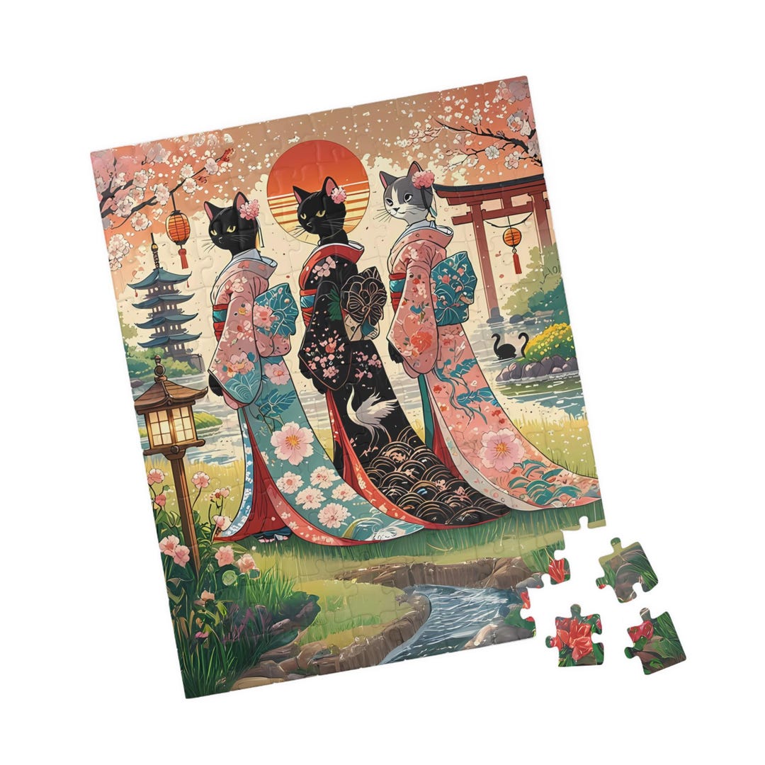 Kimono Cats Jigsaw Puzzle: Japanese Geisha Neko Zen Art - Etsy