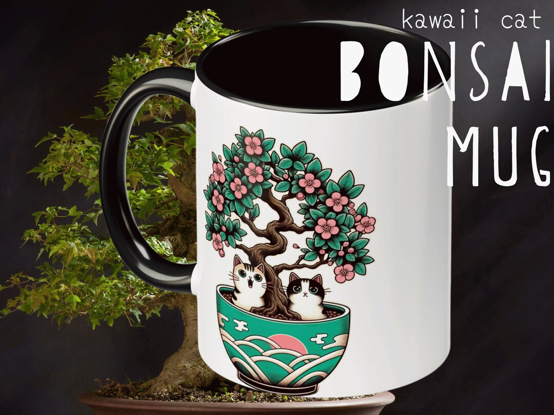 Japanese Rétro Cat Mug Teacup Tigers Momo and Fujiko, Bonsai Kawaii ...