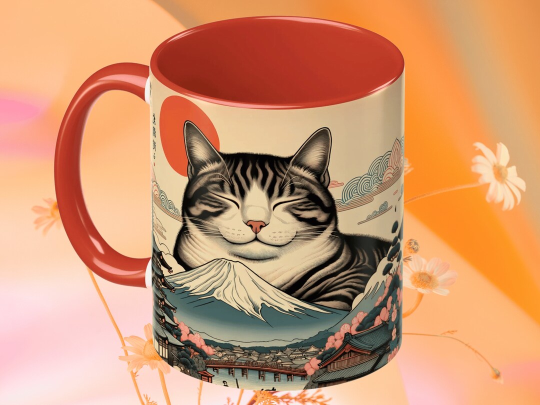 Japanese Fuji Cat Mug Ukiyo-e Cat Lover Gift, Japanese Style Coffee Cup, Perfect for Cat Moms ...