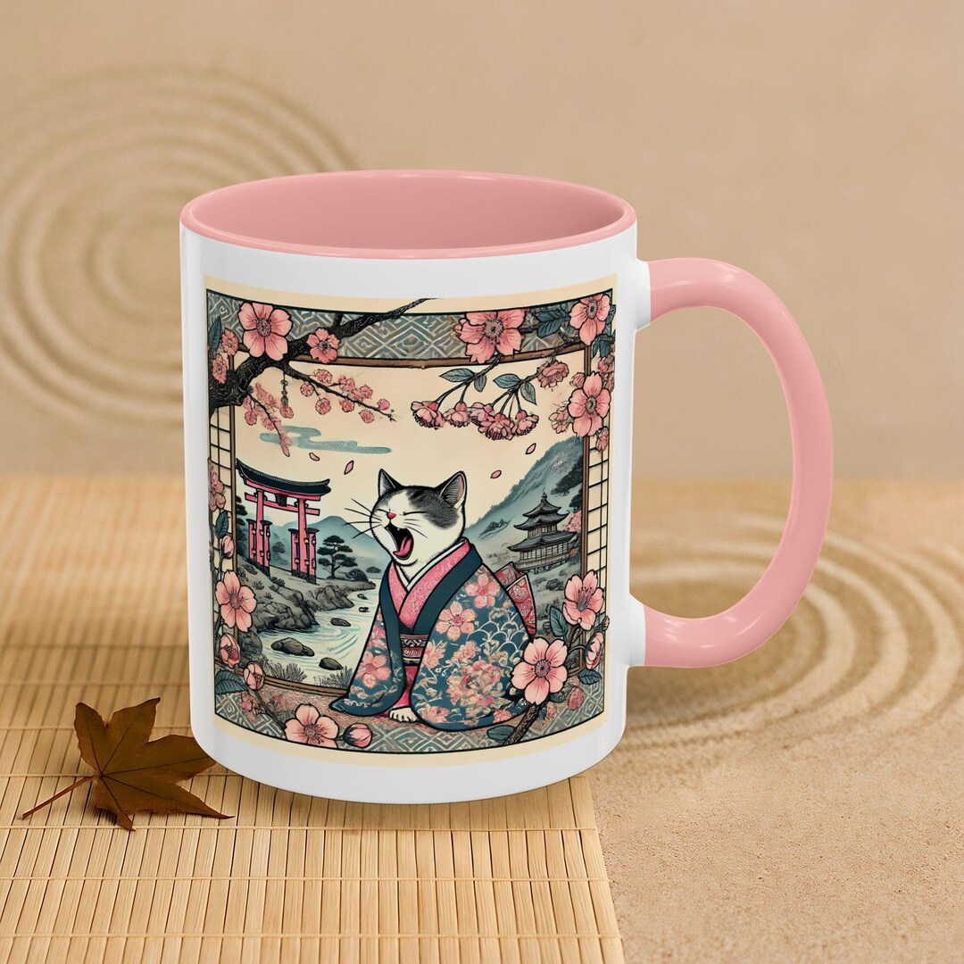 Geisha Cat Mug: Japanese Ukiyo-e Art, Kimono Cat Lover Coffee Cup - Etsy