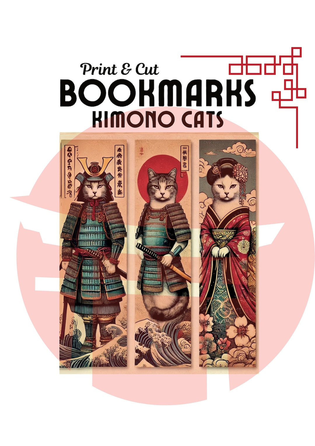 Bookmark Bundle 21+ Kimono Cats Printable Book Marks, Japanese Samurai ...