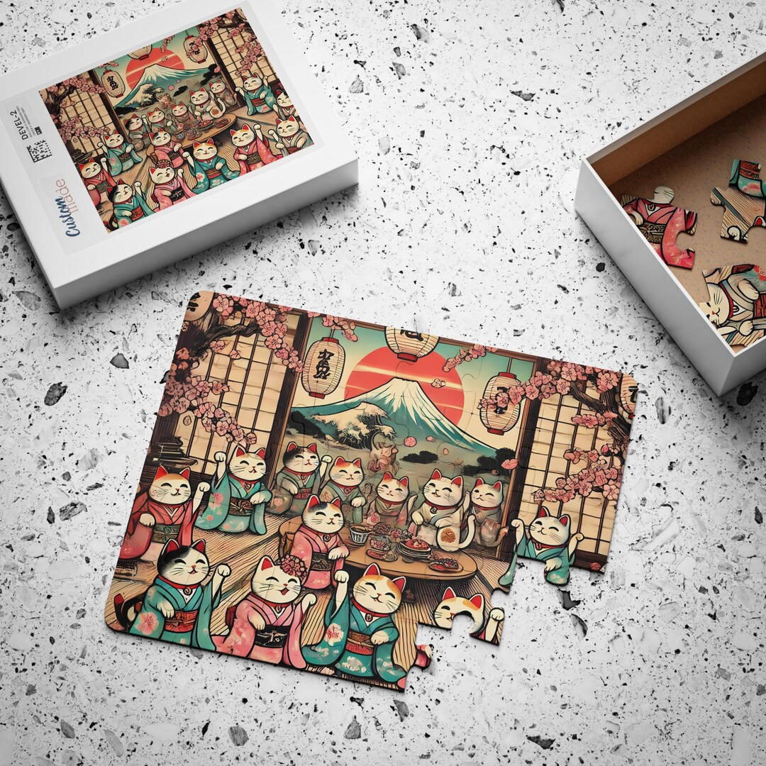 Maneki Neko Tea Party Kids' Puzzle, 30-piece | Japanese Cat ...