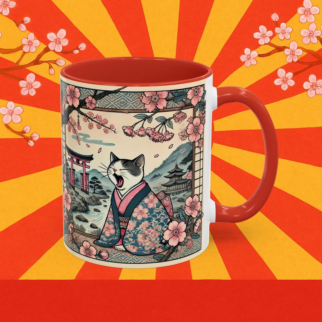 Geisha Cat Coffee Mug - Cute Japanese Ukiyo Cat Lover Gift, Kimono Neko ...