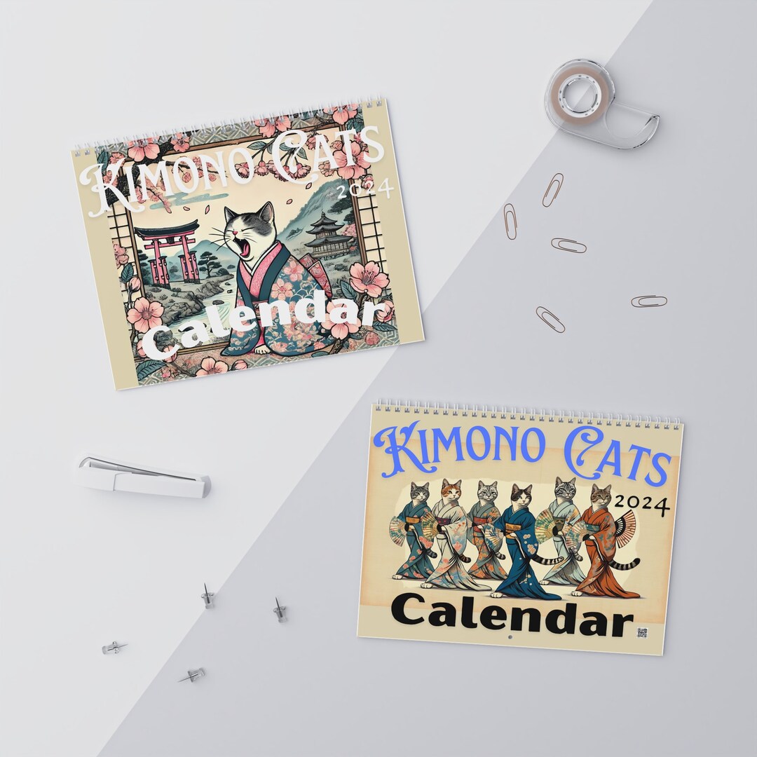 2024 Wall Calendar Kimono Cats Monthly and Weekly Planner Cute Gift for ...