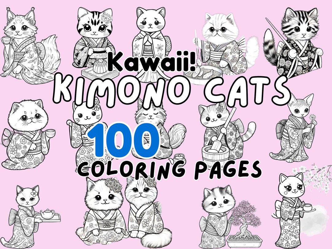 Kimono Cats Coloring Pages: 100 Kawaii Japanese Neko Designs (PDF ...