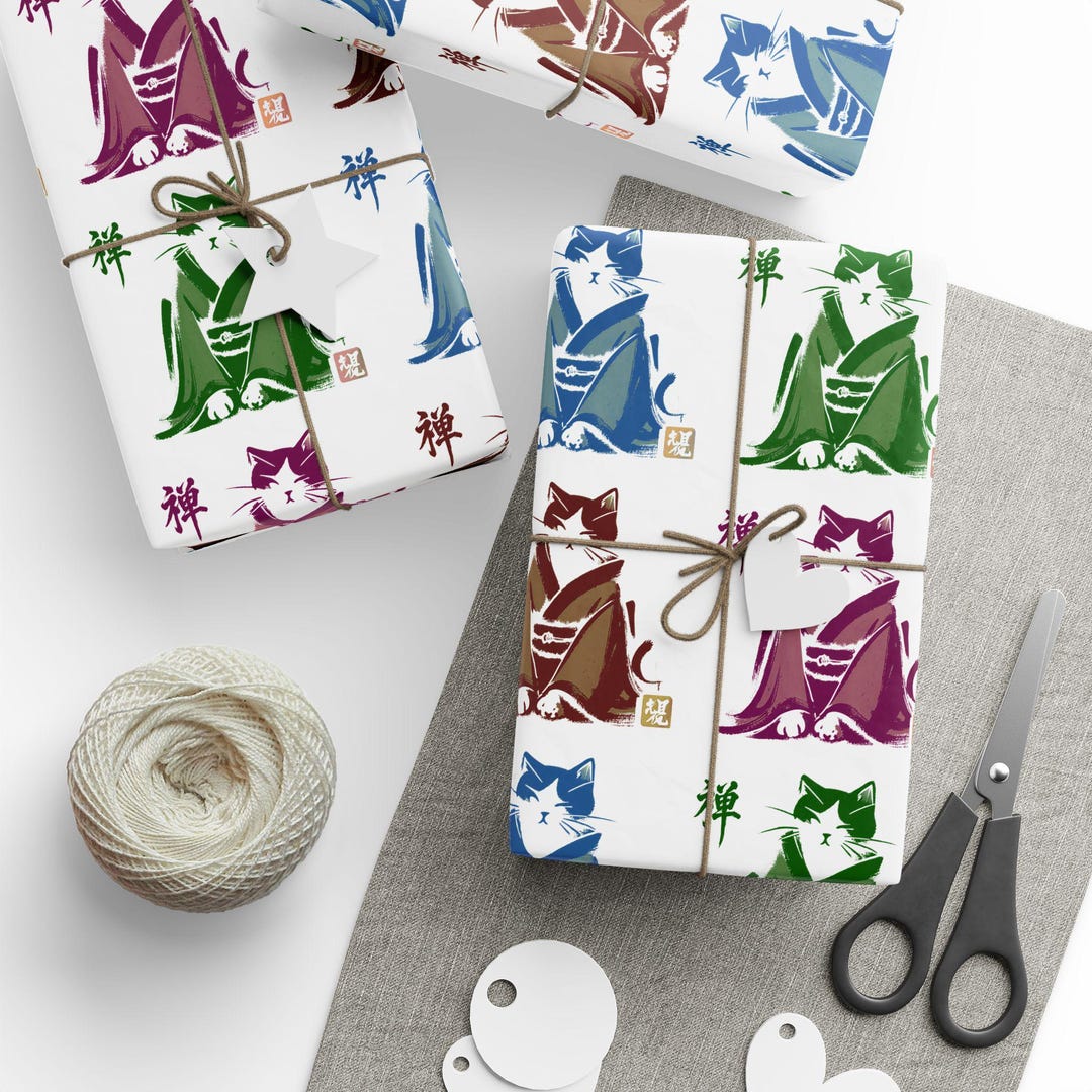 Kimono Cats Wrapping Paper | Japanese Style Neko Gift Wrap - Etsy