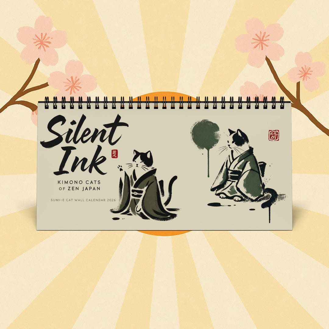 Silent Ink: Kimono Cats of Zen Japan Desktop Calendar 2026, Sumi-e Cat ...