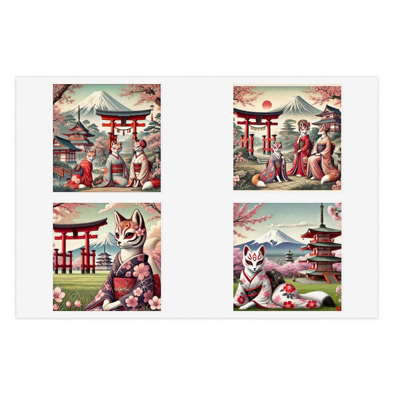 Kimono Kitsune Sticker Pack 1 Japanese Edo Ukiyo-e Fox Stickers ...