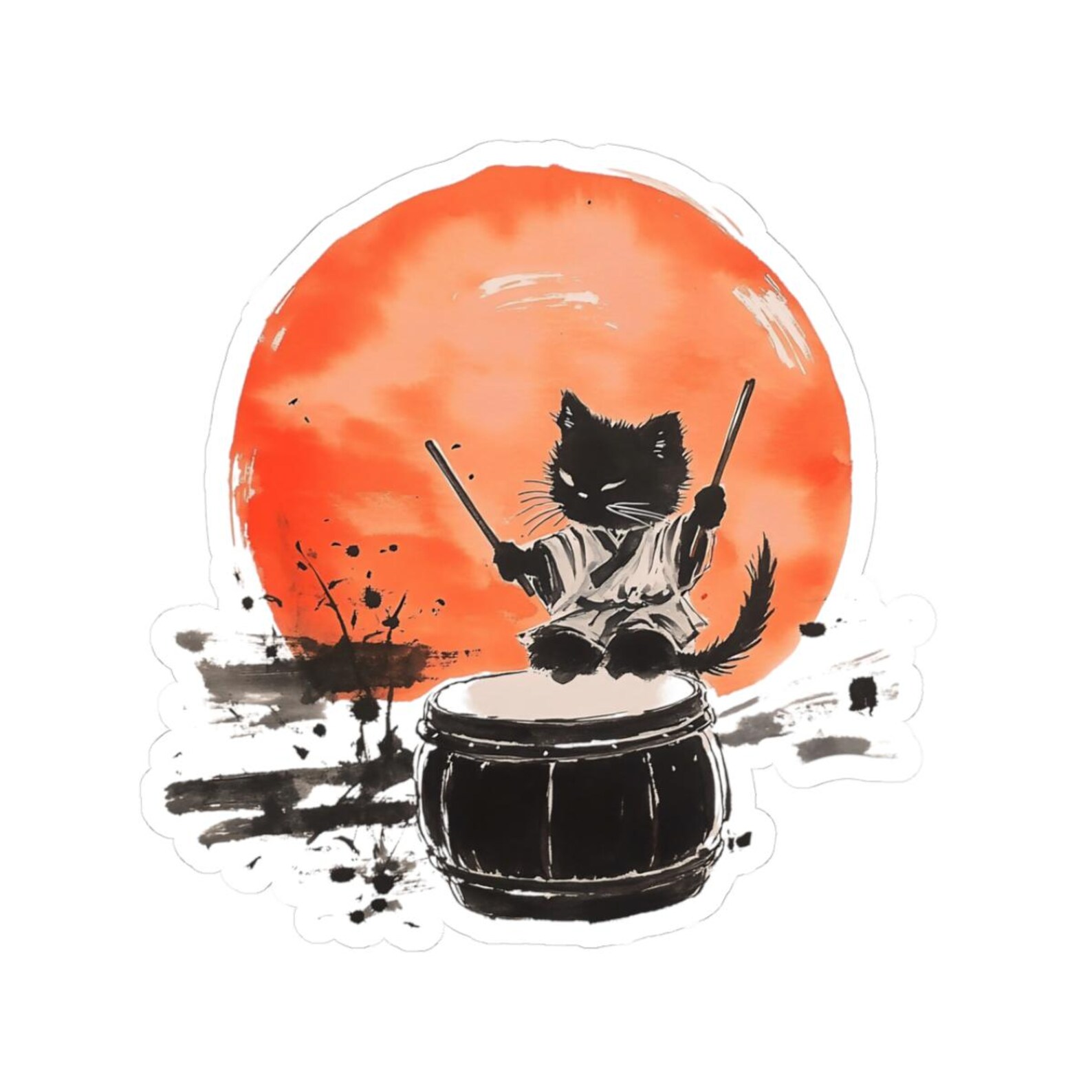 Taiko Drummer Kitty Kiss-cut Stickers | Laptop, Scrapbooking, Planner ...
