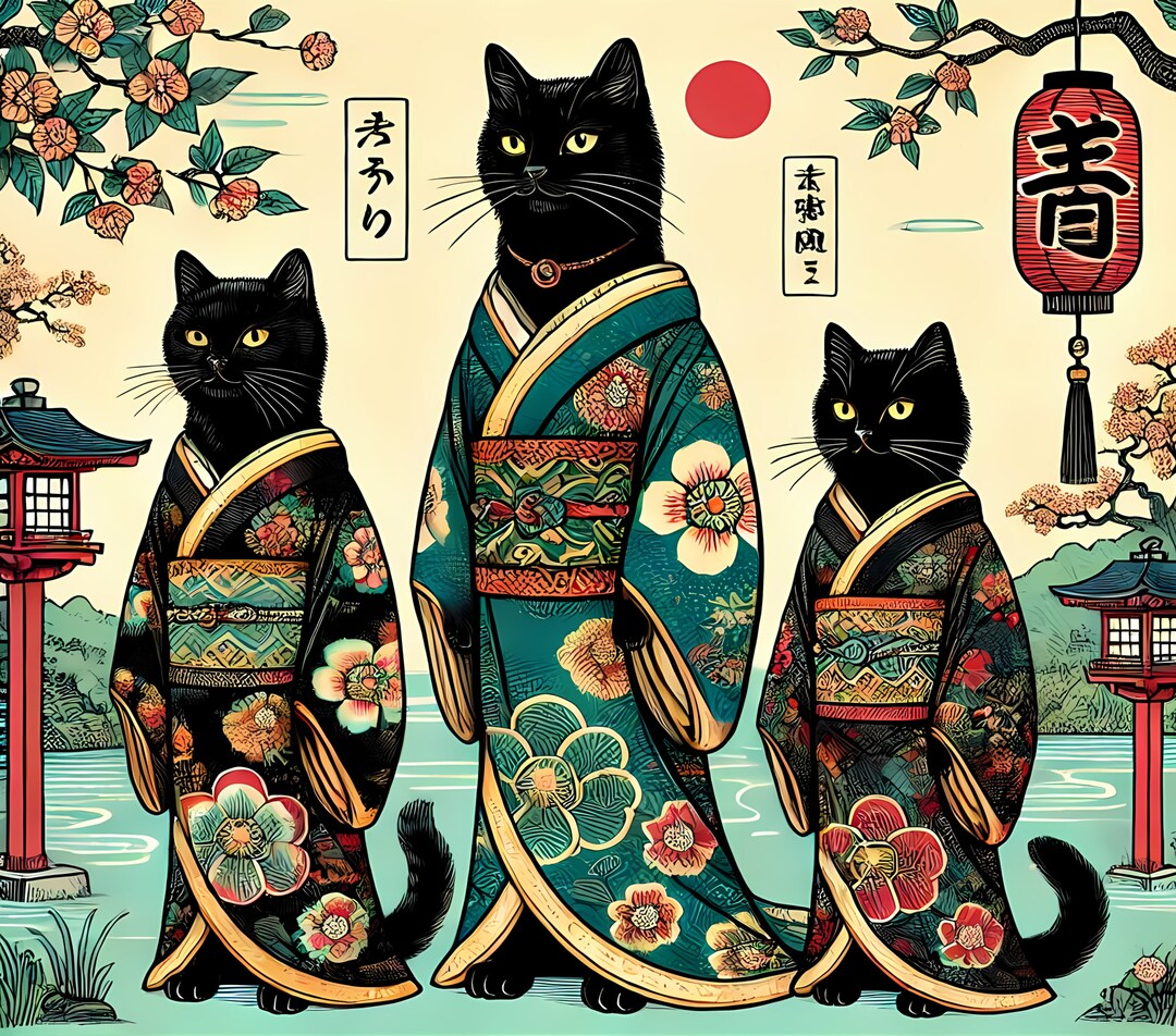 Kimono Cats 2024 Desktop Calendar Adorable Cat Art Monthly Family ...