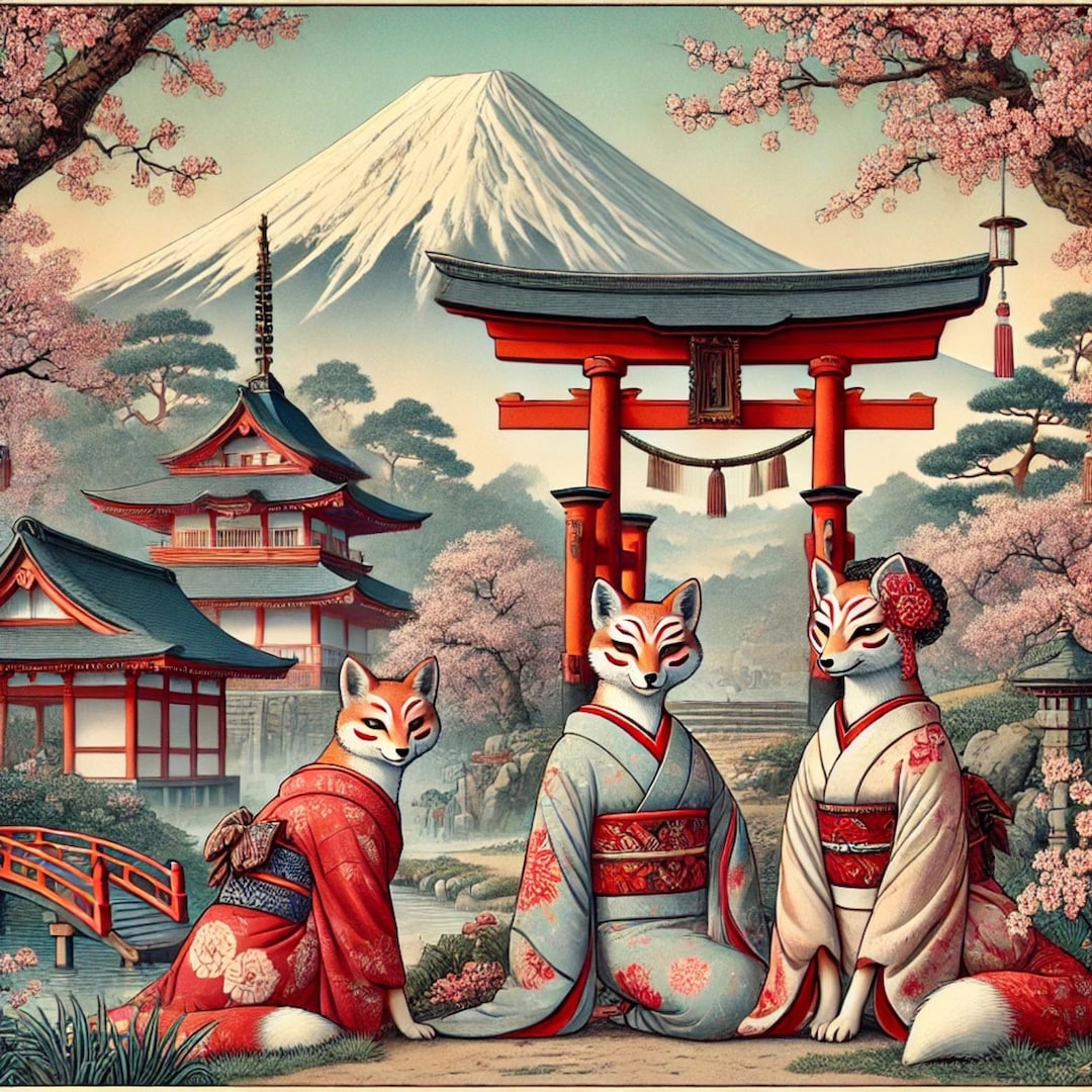 Kimono Kitsune Sticker Pack 1 Japanese Edo Ukiyo-e Fox Stickers ...