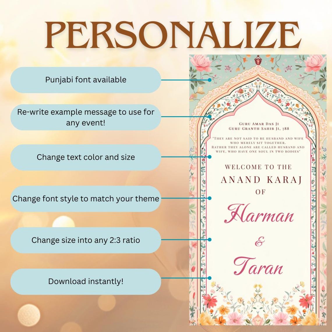 XL 8x4 FT Wedding Back Drop Sangeet Wedding Sign Customizable Anand ...