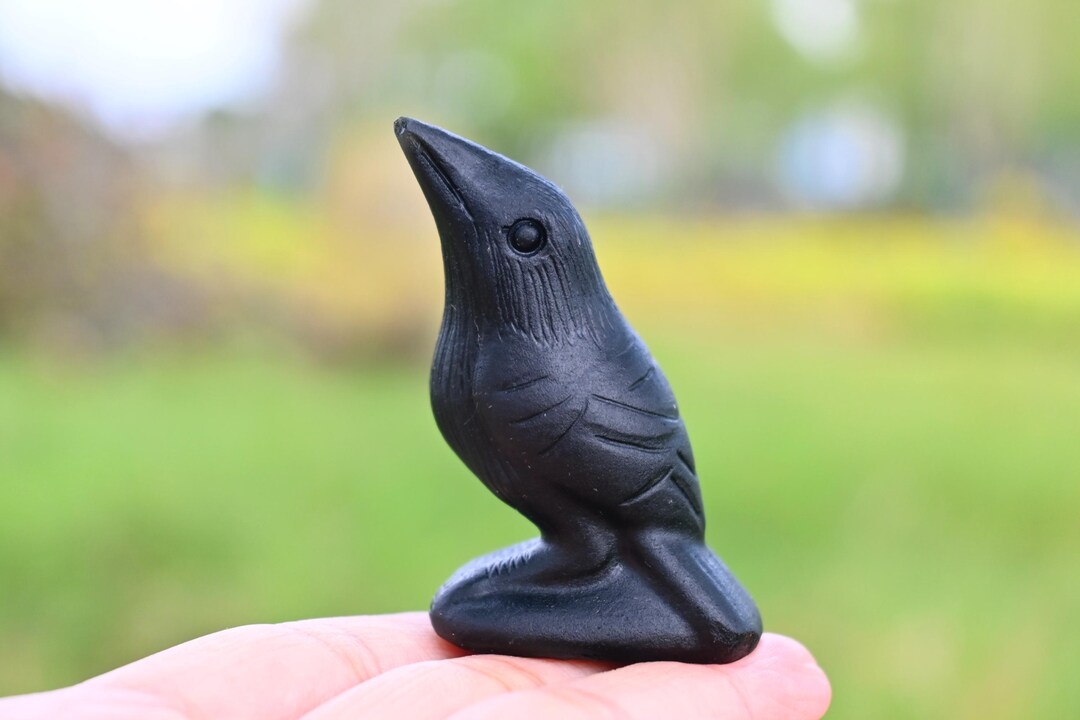 2'' Natural Hand Carved Obsidian Crow,crystal Collect,quartz Crystal,crystal Crow,halloween Gift ...