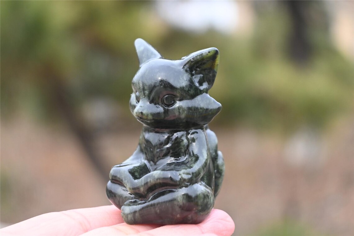 2.2'' Natural Carved Green Jade Fox,quartz Crystal,crystal Fox,crystal ...