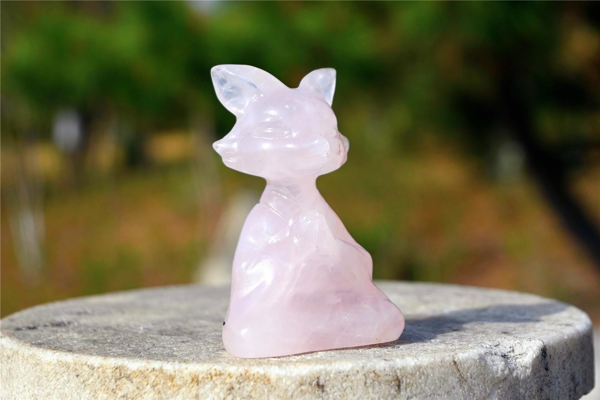 2.6'' Natural Carved Rose Quartz Fox,quartz Crystal,crystal Collect ...