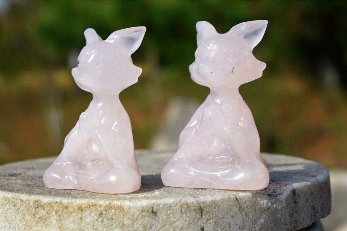 2.6'' Natural Carved Rose Quartz Fox,quartz Crystal,crystal Collect ...