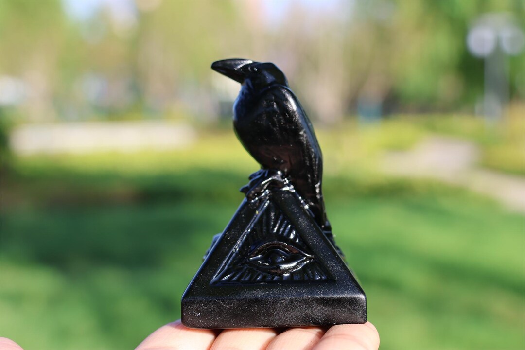 2.8'' Natural Hand Carved Obsidian Evil Eyes Crow,quartz Crystal,crystal Evil Eyes Crow ...